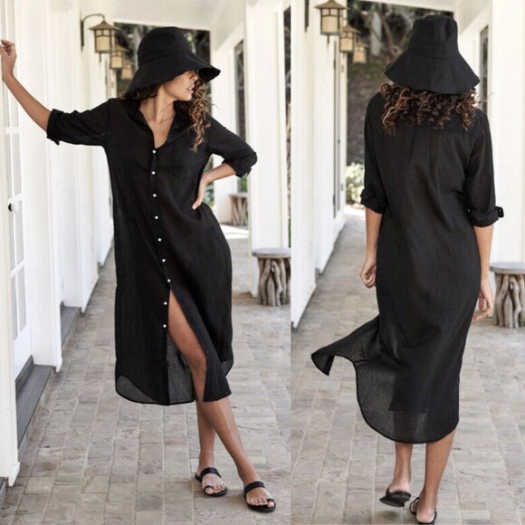 Frank & Eileen | Dresses | Frank Eileen Rory Black Linen Button Up ...